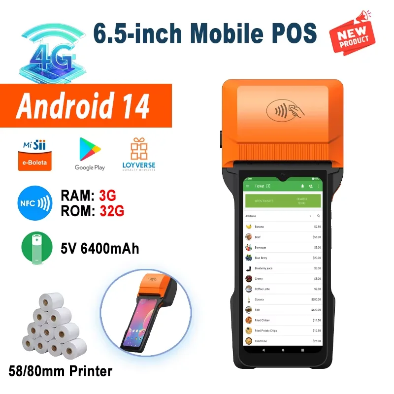 6.5 inch Android 14 POS with 80mm Label & Thermal Printer Loyverse ...