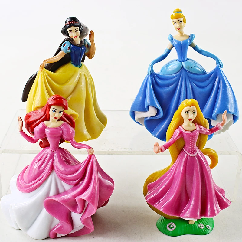 4Pcs 10cm Disney Princess Anime Belle Snow White Ariel Cinderella ...