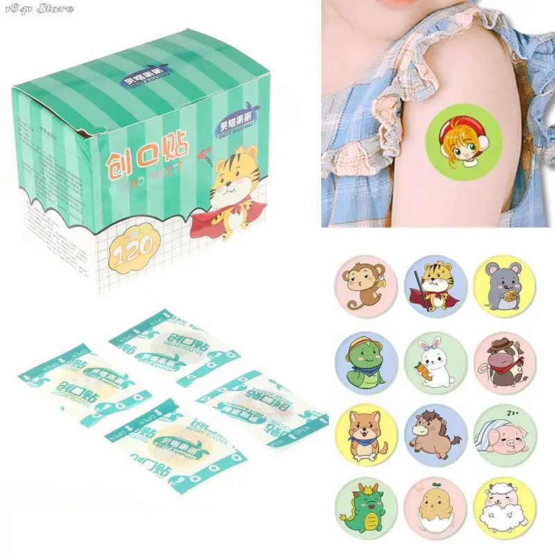 120Pcs-box-Waterproof-Breathable-Round-Band-Aids-Adhesive-for-Children ...