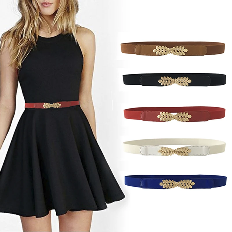 Women-Fashion-Waist-Belt-Narrow-Stretch-Dress-Belt-Thin-Buckle ...