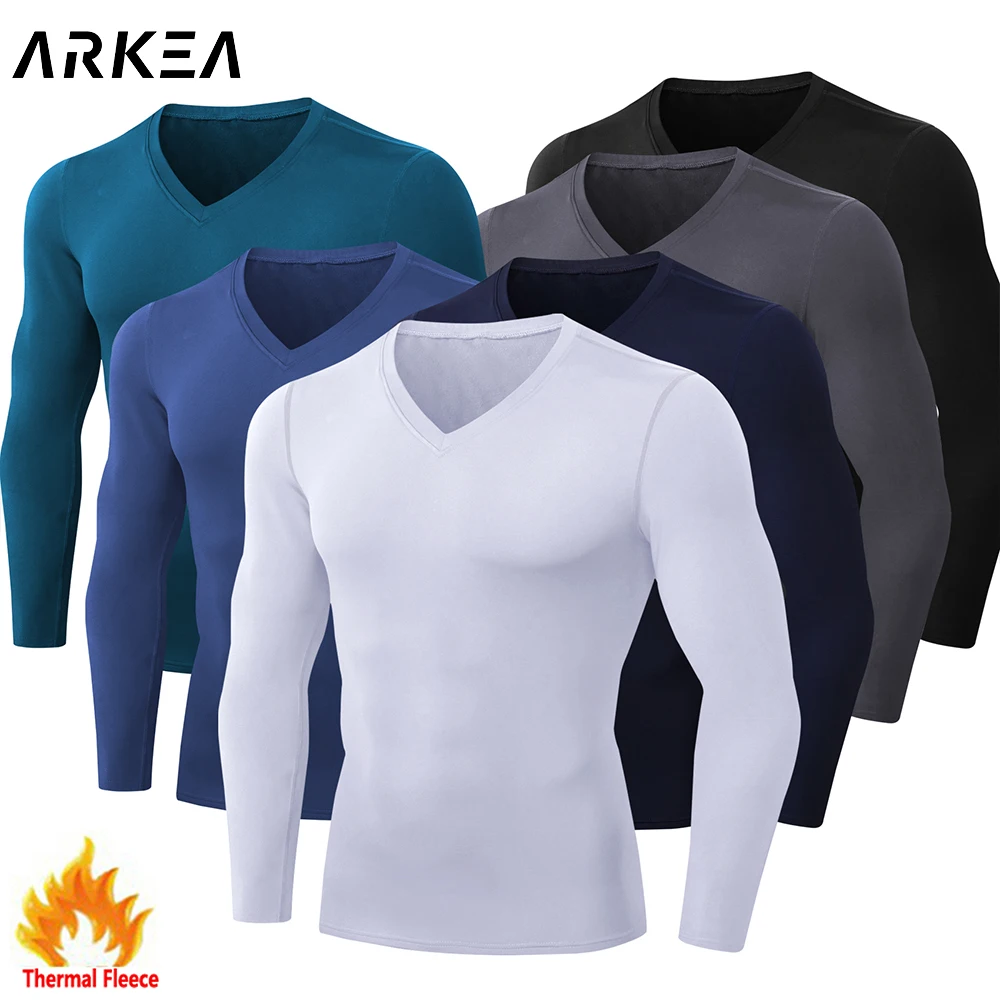 Autumn Winter V Collar Shirt compression shirt man gym clothes Thermal ...