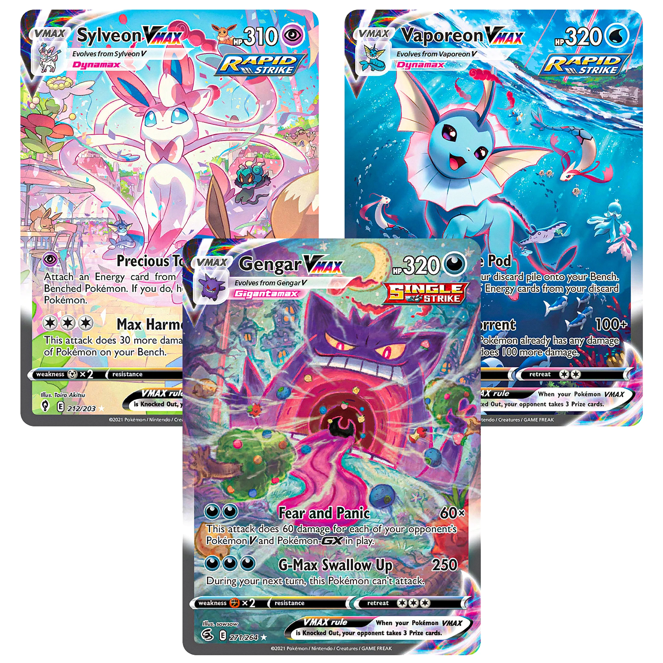 PKM VMAX Rare Holographic Cards Collection Gengar V-max Fusion Strike ...