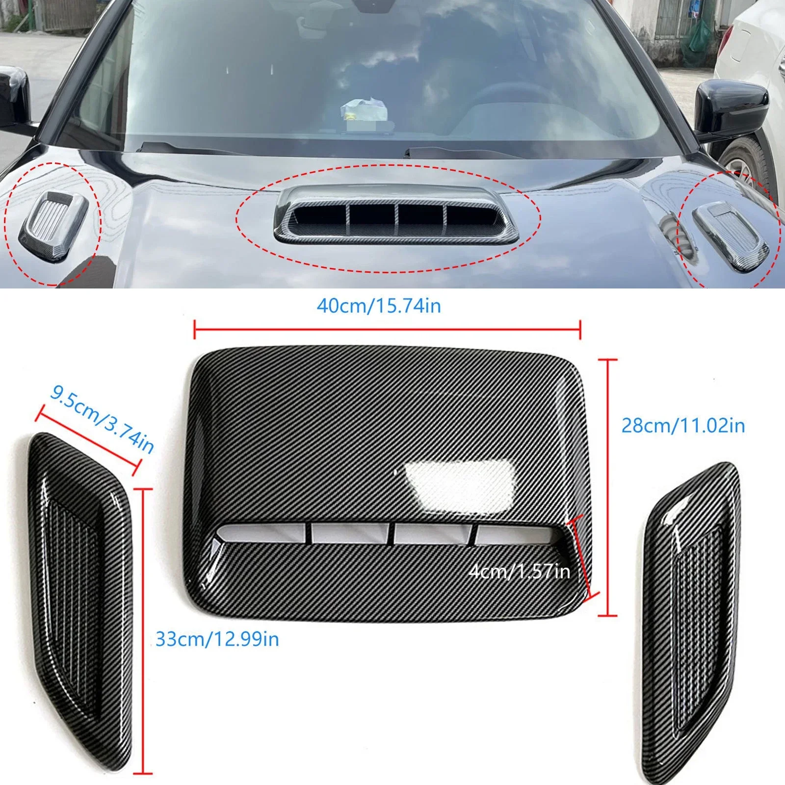 Universal Car Air Flow Intake Hood Scoop Vent Bonnet Decor Cover Center ...
