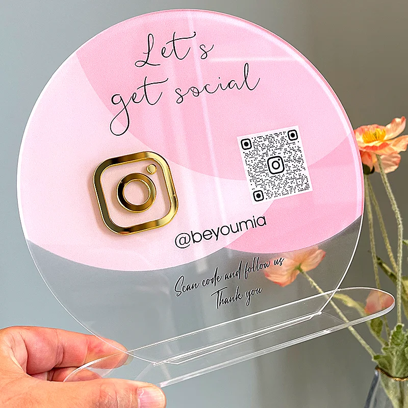 Triple-Social-Media-Instagram-QR-Code-Sign-Acrylic-Business-Payment-Plate-20CM-Customized-Gold ...