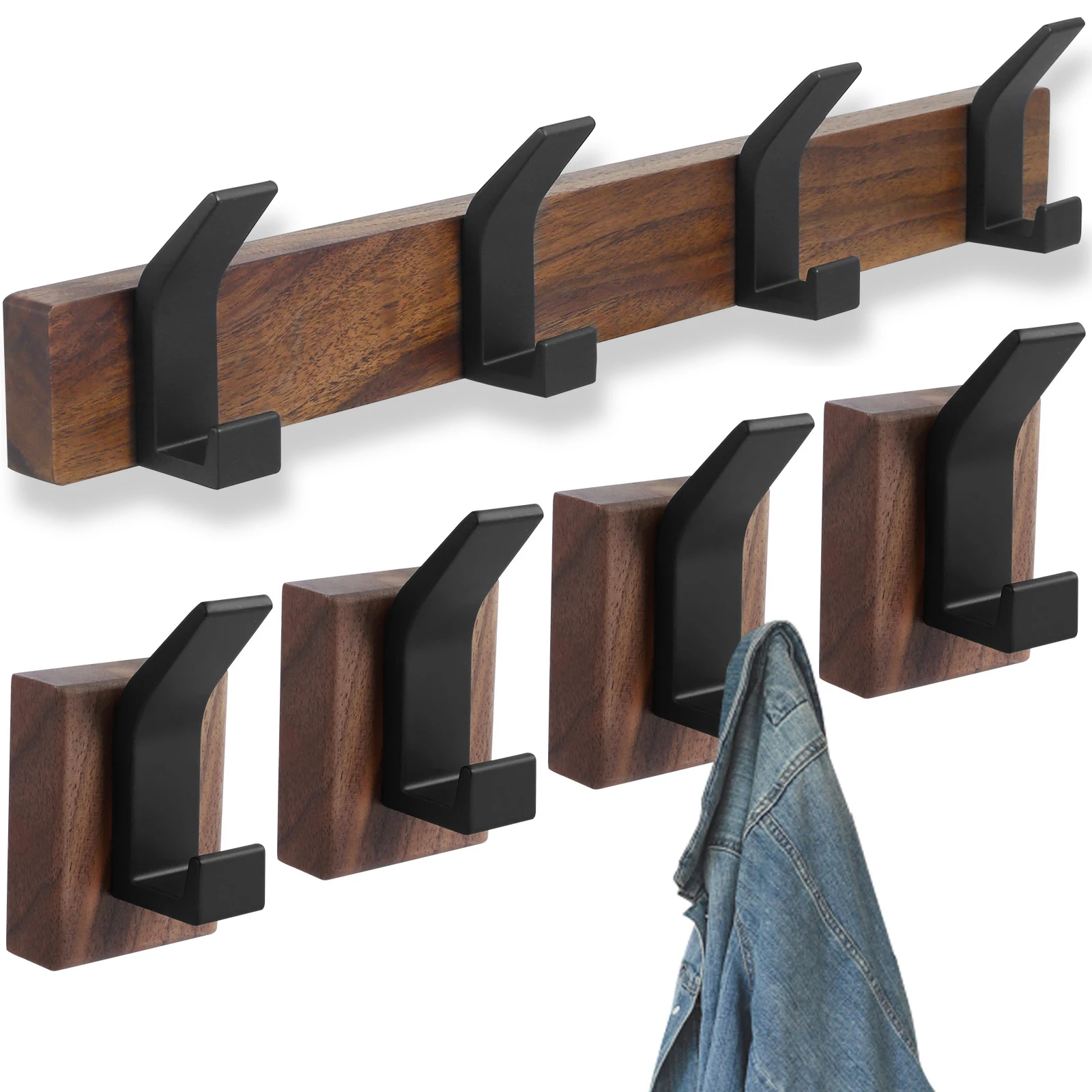 4Pcs-Walnut-Wood-Coat-Hooks-Multi-purpose-Wall-Mount-Behind-door-Key ...