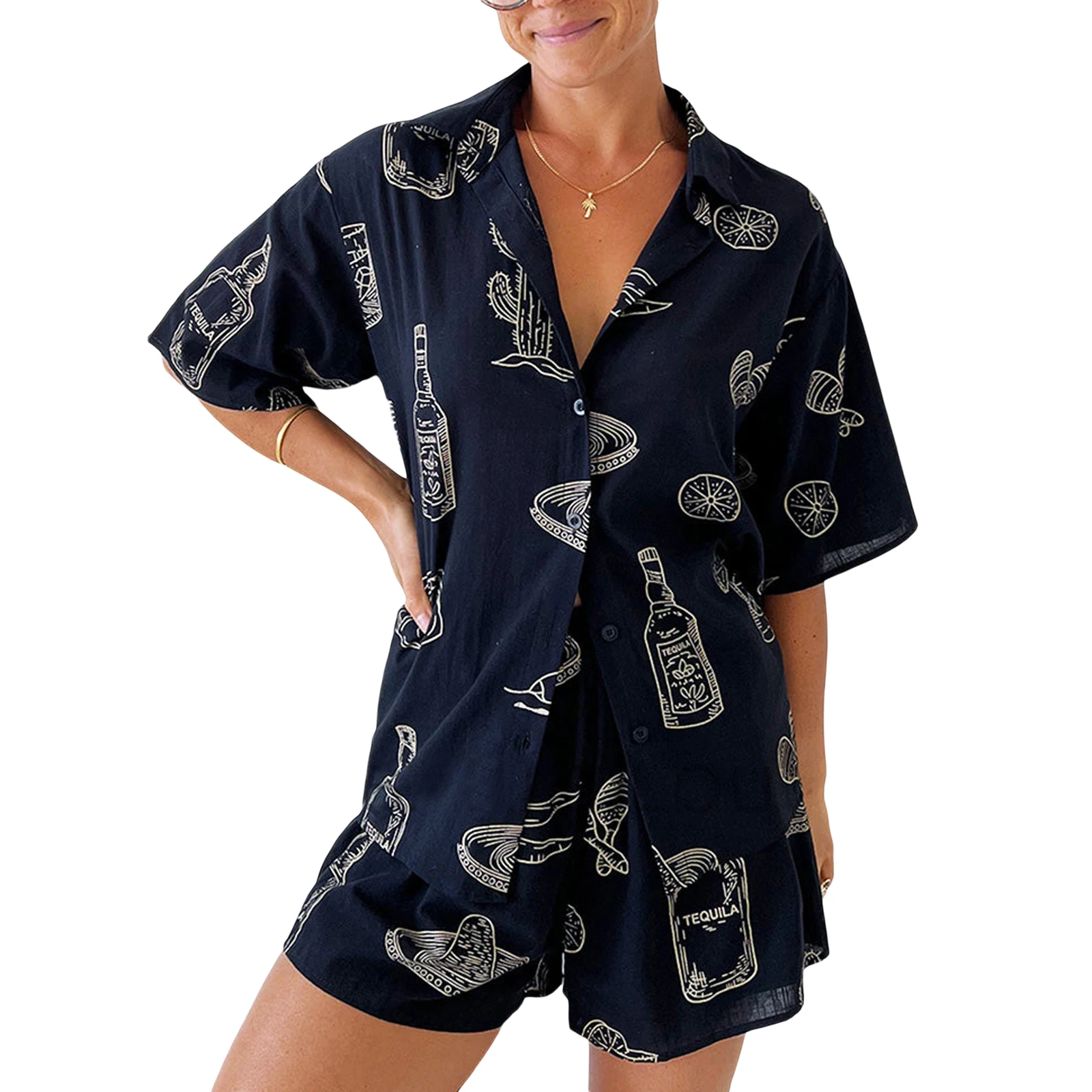 Women-Pajamas-Set-2-Pieces-Loungewear-Suits-Tacos-Tequila-Letter-Print ...