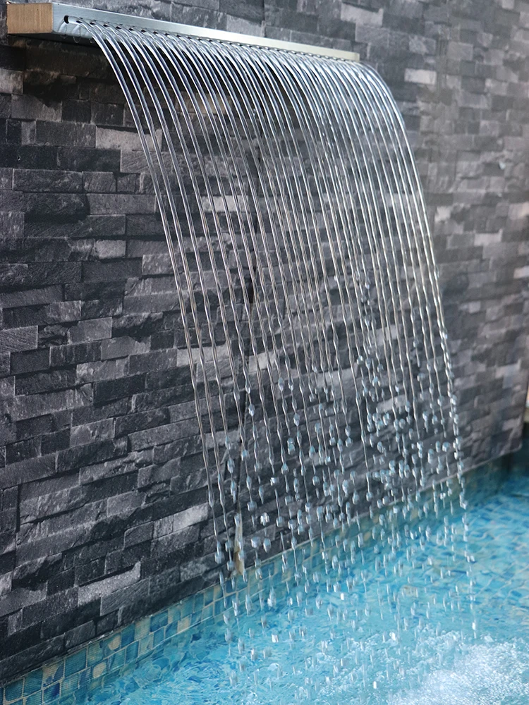 Custom-villa-courtyard-swimming-pool-waterfall-stainless-steel-outlet ...