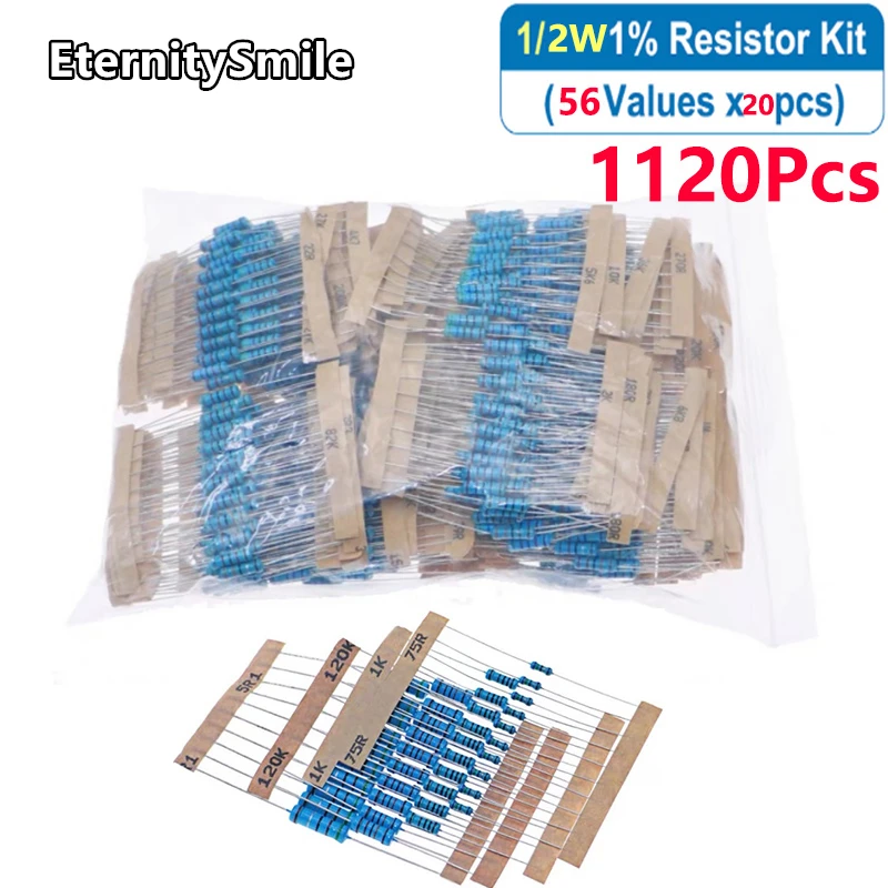 1120Pcs-Pack-Metal-Film-Resistors-Kit-56-Values-1-2W-1-0-5W-1hm-4700Ohm ...
