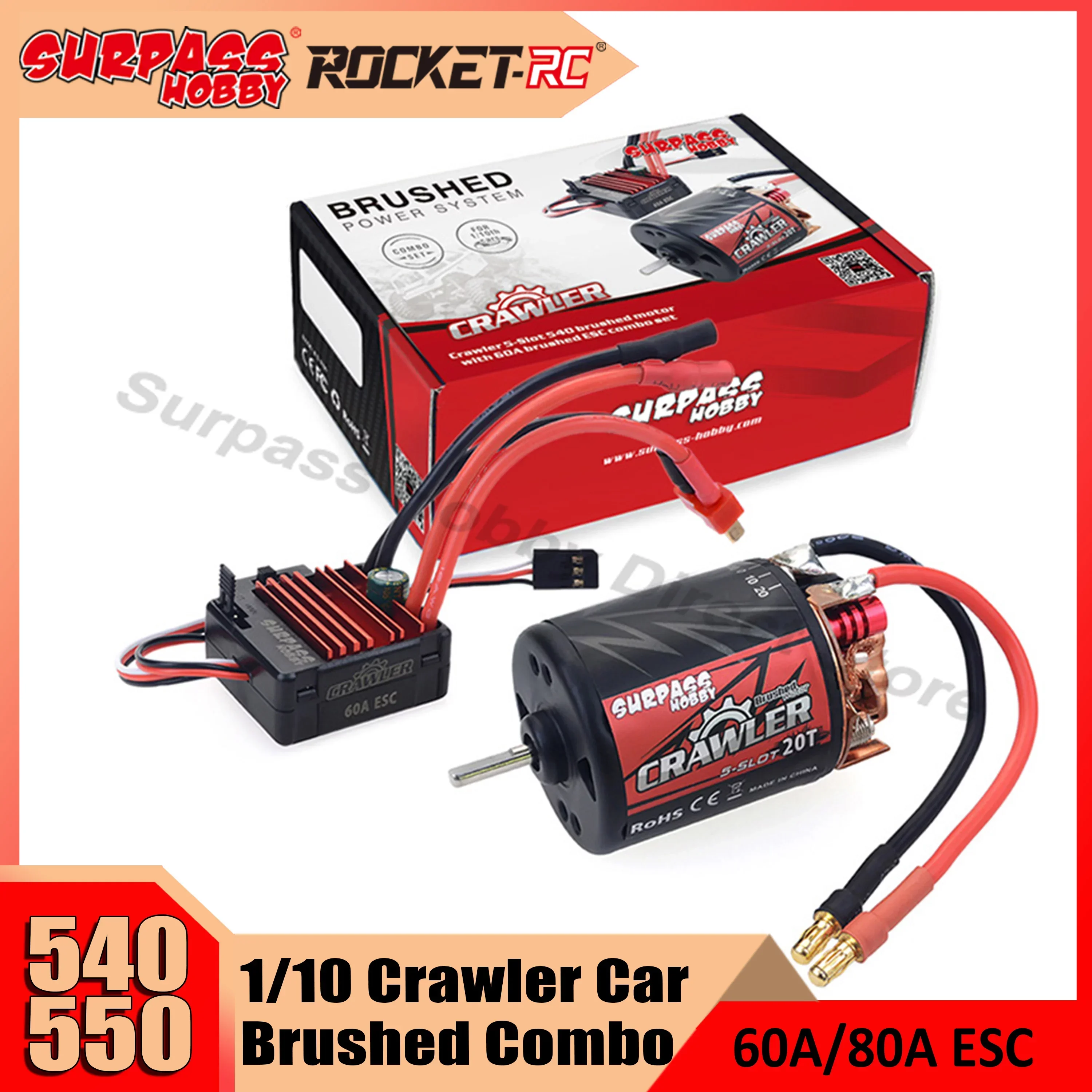Surpass Hobby 550 540 5-slot 10T 12T 13T 16T 20T Brushed Motor 60A 80A ESC for 1/10 RC Crawler ...