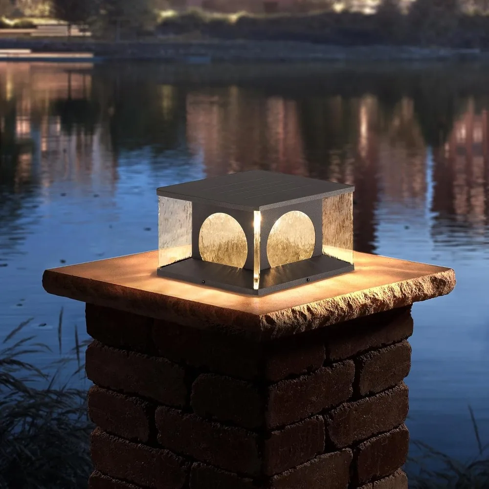 Solar Pillar Light, Solar Column Cap Lights 3000K Deck Lantern Lamp for ...