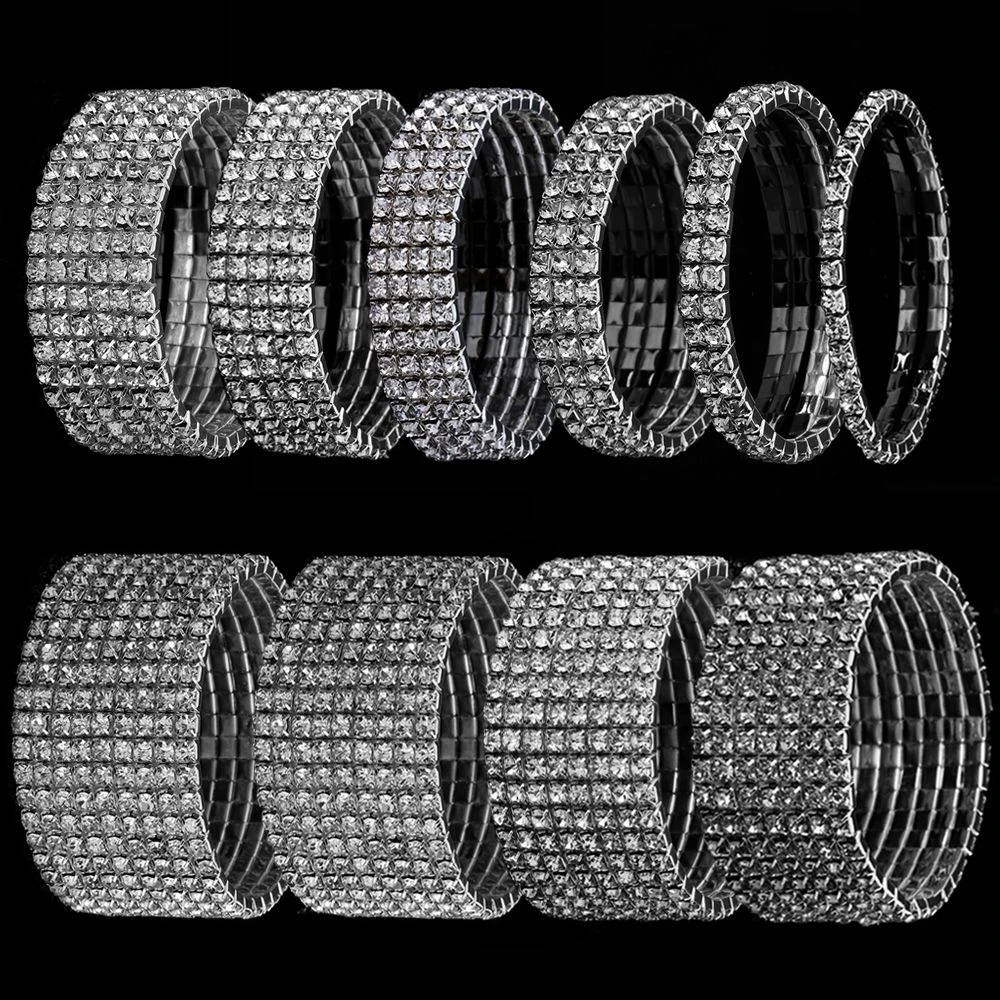 1 10 Rows Shiny Wedding Jewelry Woman Elastic Bangle Wristband Stretch ...