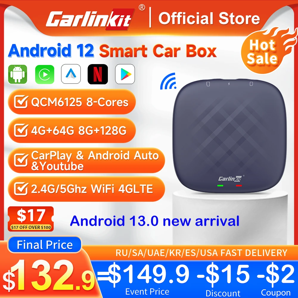 CarlinKit CarPlay Ai Box Android 12 Plus QCM6125 665 8 núcleos Android Auto inalámbrico y Apple ...