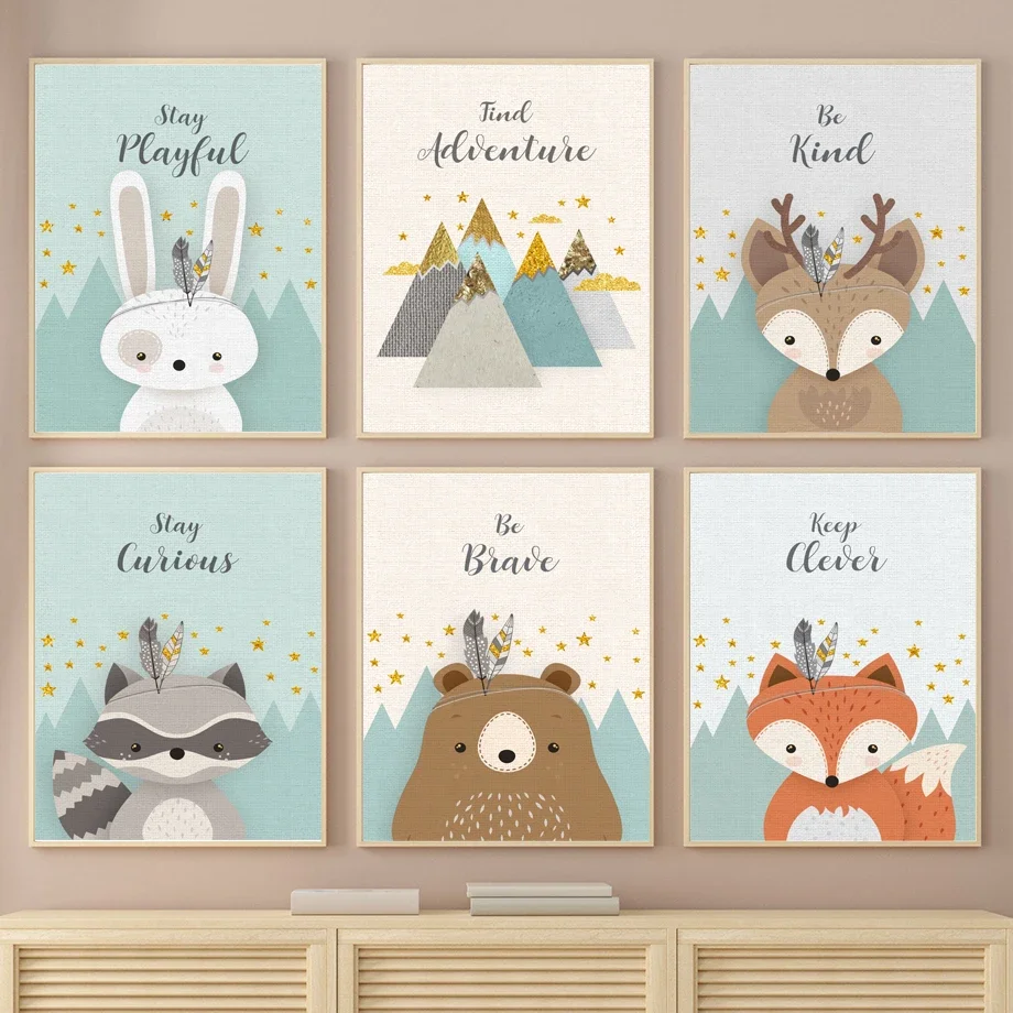 Bear-Rabbit-Deer-Raccoon-Fox-Wild-Nursery-Wall-Art-Canvas-Painting ...