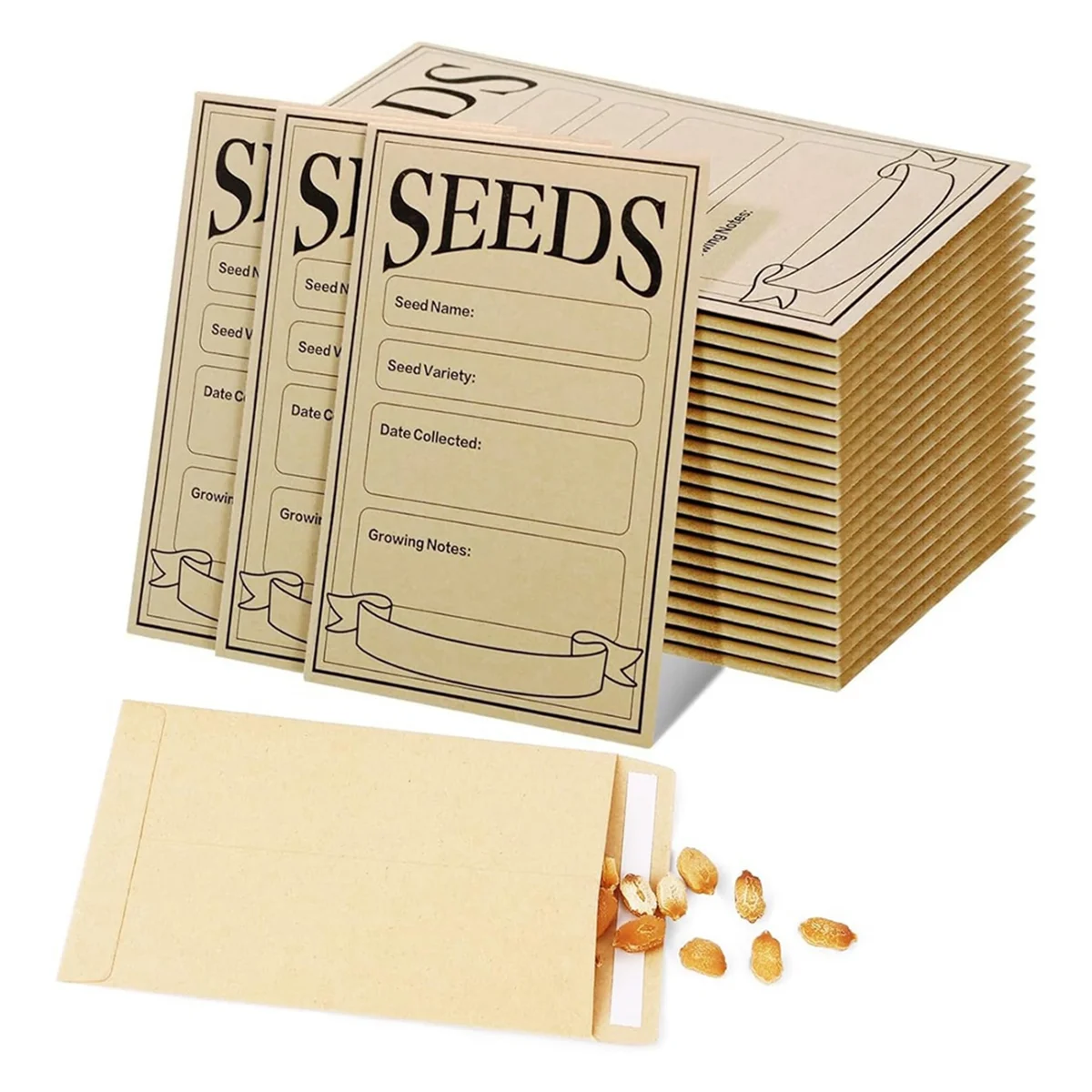 100PCS Seed Packets Envelopes: Self Sealing Kraft Small Seed Envelopes ...