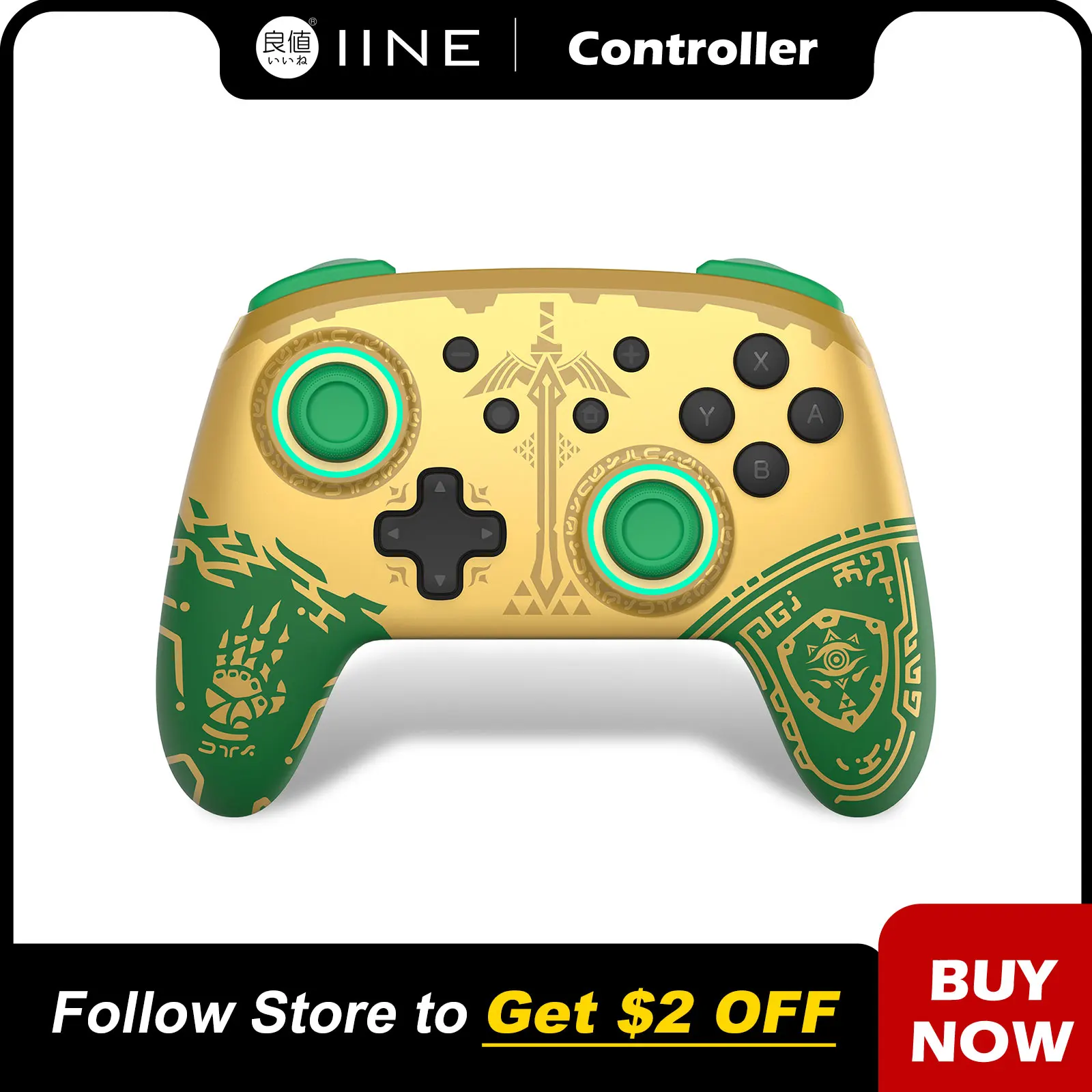 IINE Golden Green Wireless Wake Up NFC Controller Compatible Nintendo ...