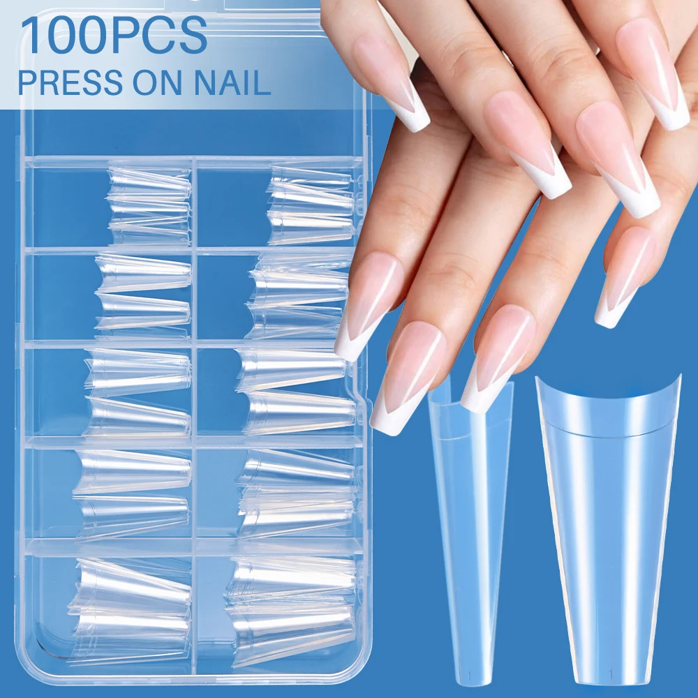 100Pc-Box-Clear-Coffin-False-Nail-Tips-Half-Cover-Nail-Mold-Tip-Soft ...