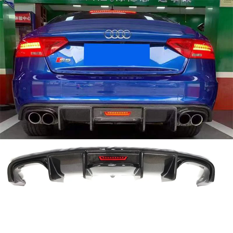 A5 S5 Carbon Fiber Rear Diffuser Lip with LED Light Suitable for Audi ...