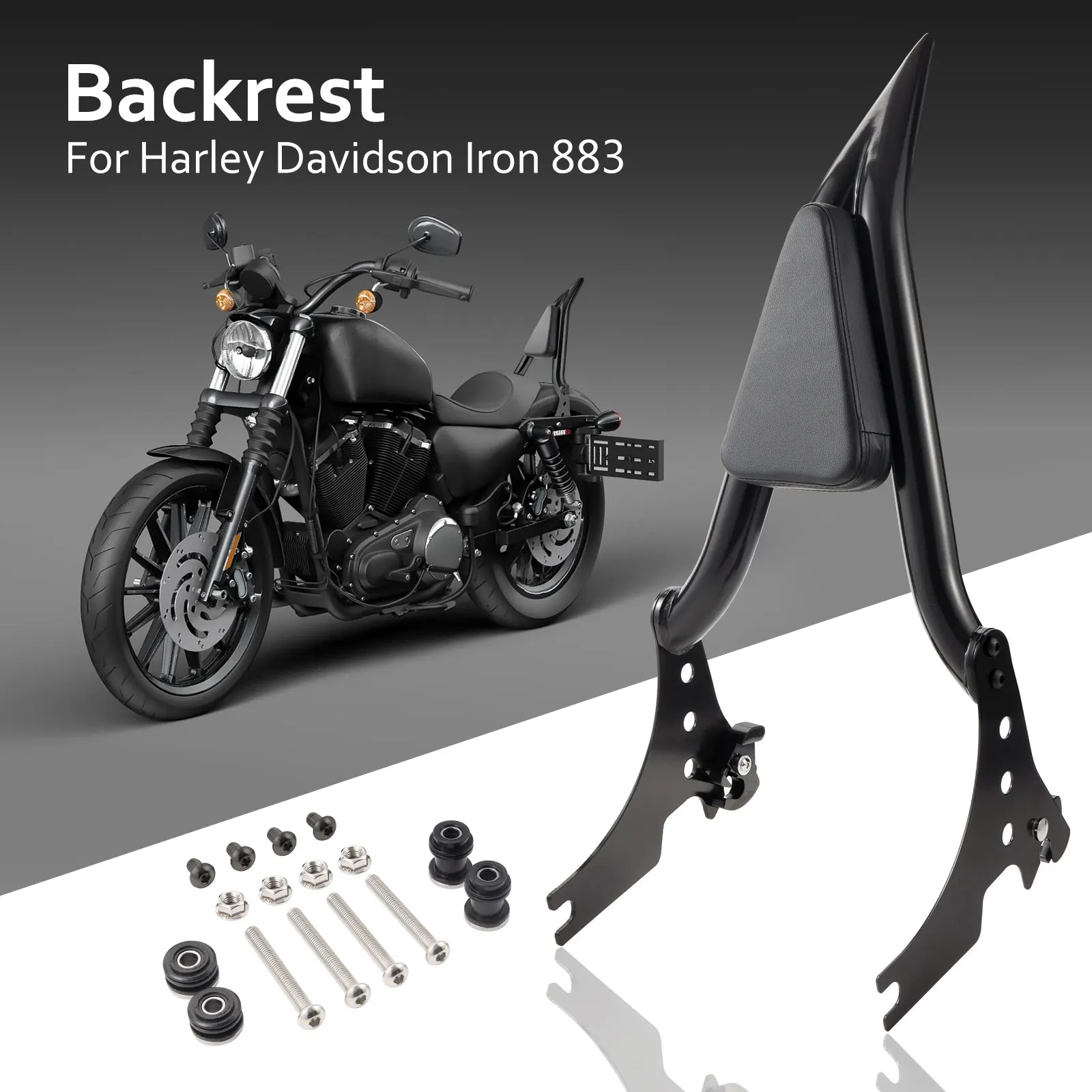 Motorcycle Detachable Rear Passenger Backrest w/Cushion Pad Sissy Bar ...