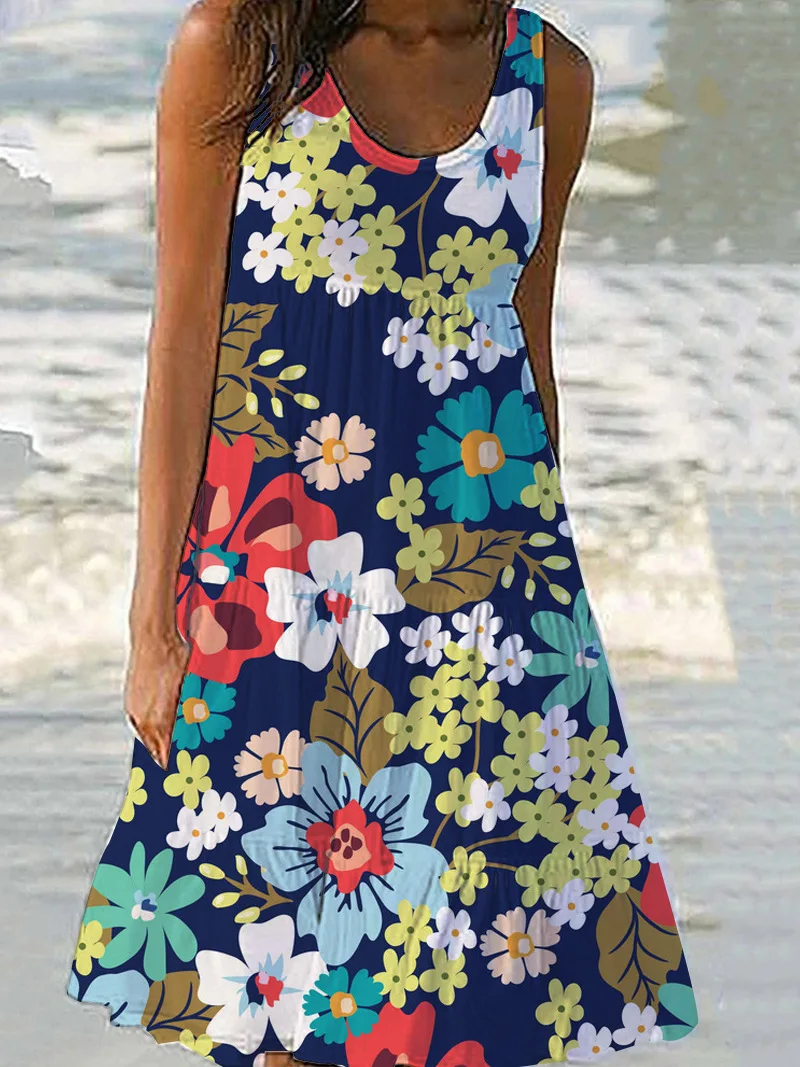 Spring Summer Sundress Women's dress colorful Flowers Seamless Sexy ...