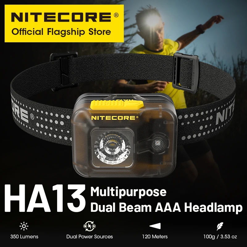 NITECORE-HA13-LED-Headlamp-Dual-Power-Source-350-Lumens-Camping-Work-Light-Night-Trail-Running ...