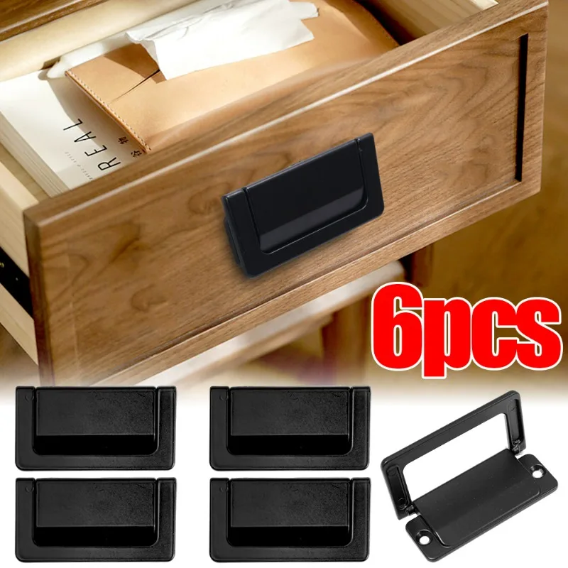 1-6Pcs Drawer Concealed Handle Black Cabinet Folding Pulls Zinc Alloy ...