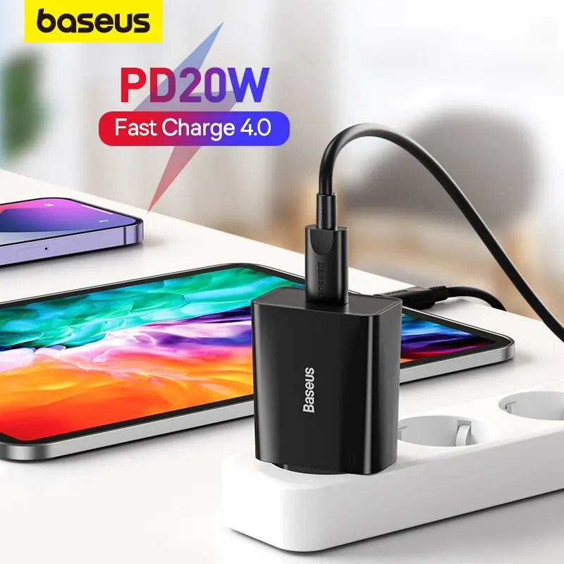 Baseus 20W Carga Rápida QC 3.0 PD USB C Carregador Rápido Tipo C para iPhone 14 13 12 X Xs 8 ...