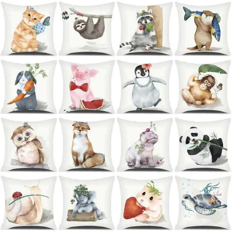 Cute-Animals-Pillow-Cover-Cartoon-Cat-Gog-Rabbit-Elephant-Hippo-Snail ...