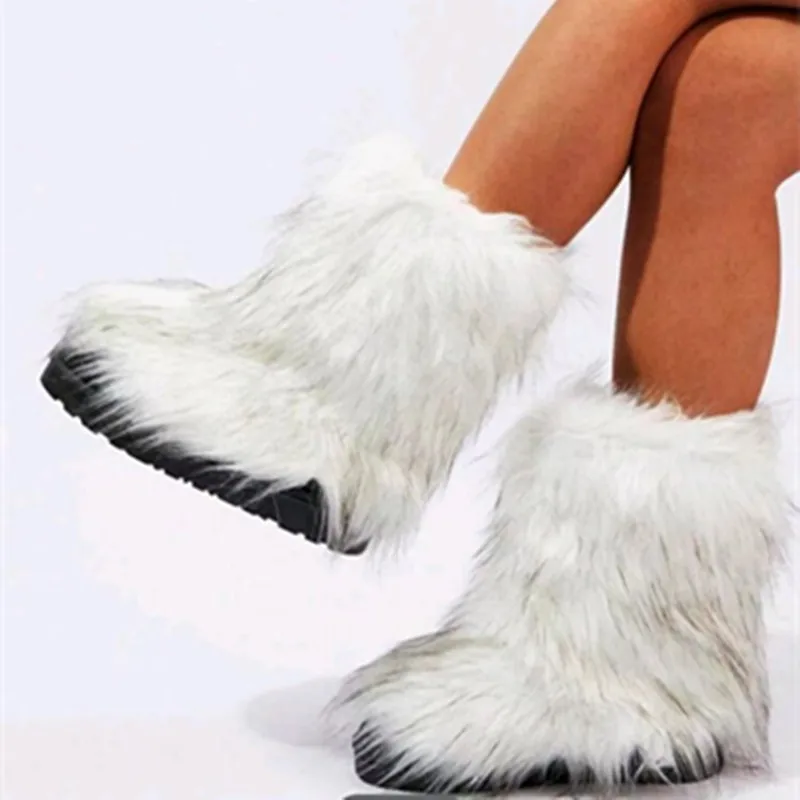 Botas-de-nieve-de-piel-sint-tica-de-zorro-peluda-para-mujer-zapatos-de ...