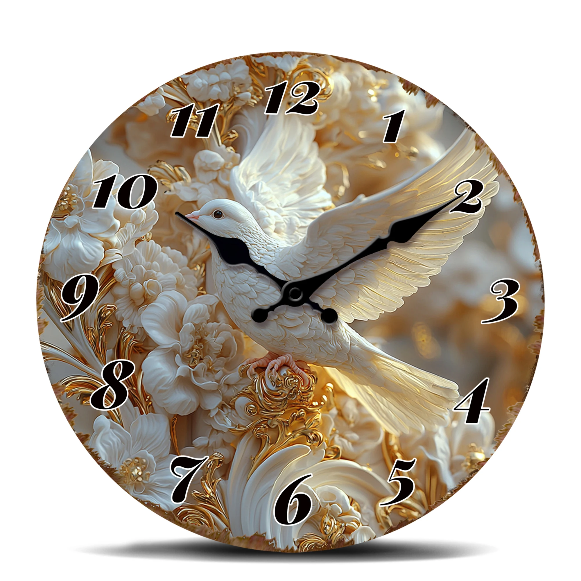 Reloj de pared con diseño de paloma blanca sobre flores doradas, reloj ...