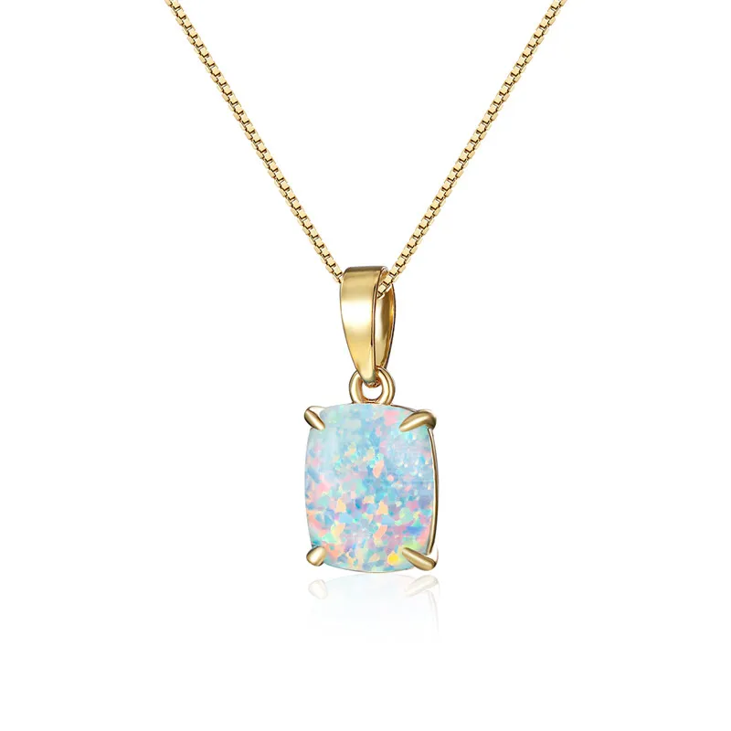 Simple-Fashion-Small-Square-Pendant-Necklace-Multicolor-Opal-Stone ...