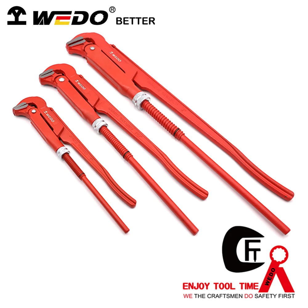 Wedo 스웨덴 패턴 파이프 렌치 90 도 각도 유형 워터 펌프 플라이어 조정 가능한 슬림 헤드 배관 스패너 헤비 듀티