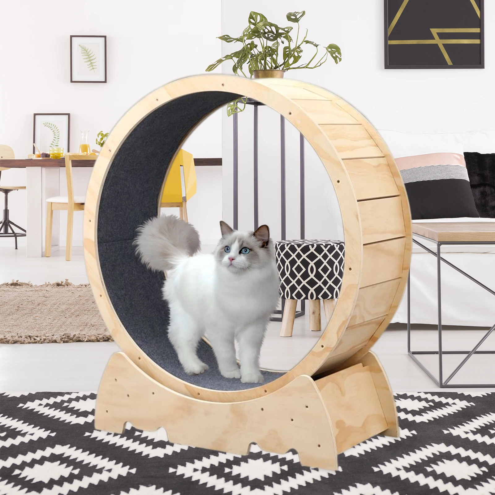 Pet-Cats-Wooden-Running-Wheel-Roller-Indoor-Treadmill-Scratcher-Board ...
