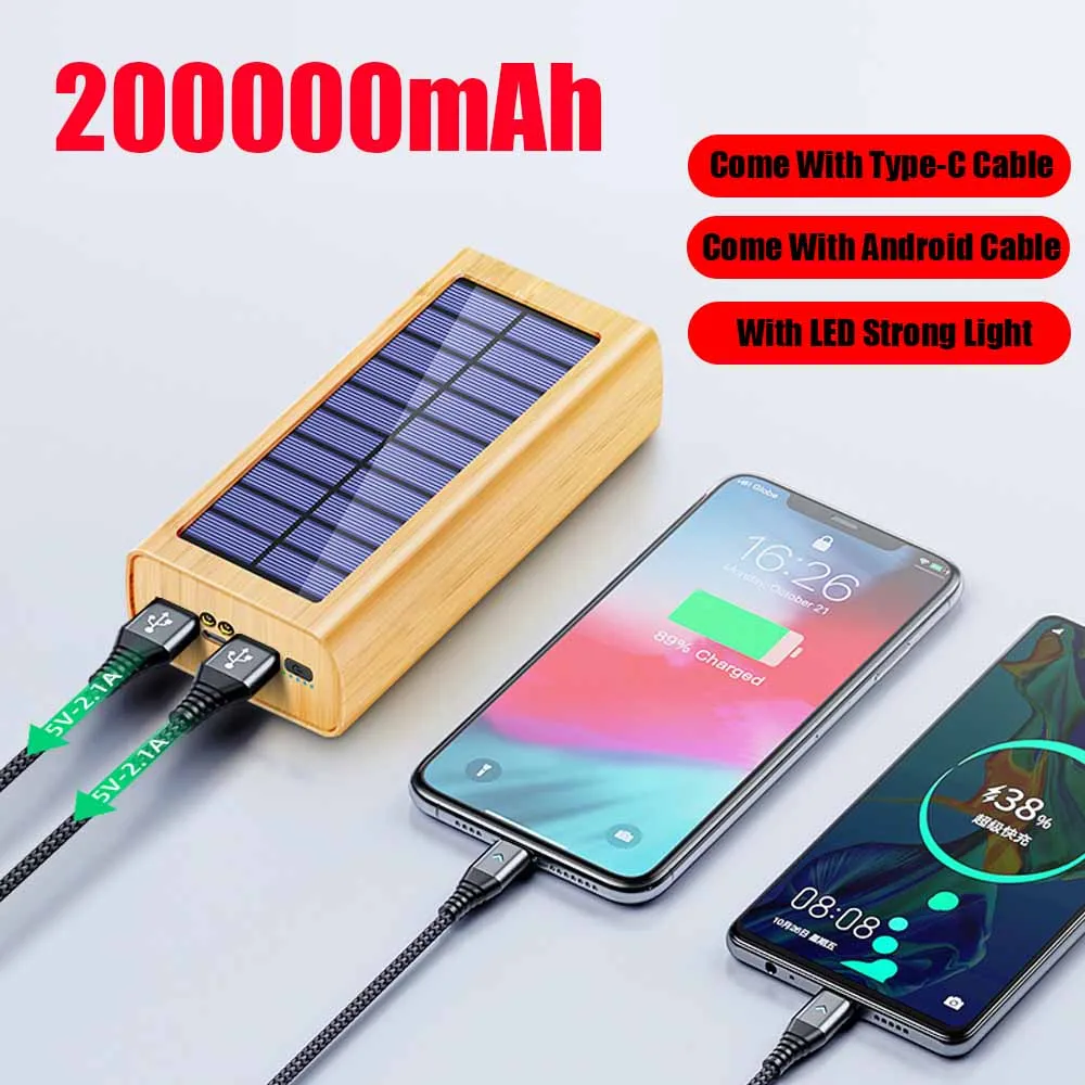 Original-200000mAh-Solar-Power-Bank-Dual-USB-Type-C-Portable-Powerbank ...