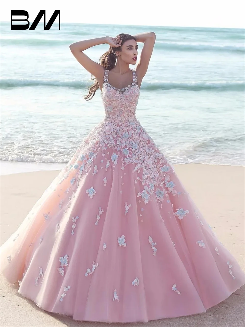 Vestido-de-baile-rosa-princesa-floral-Vestidos-Quinceanera-Applique ...