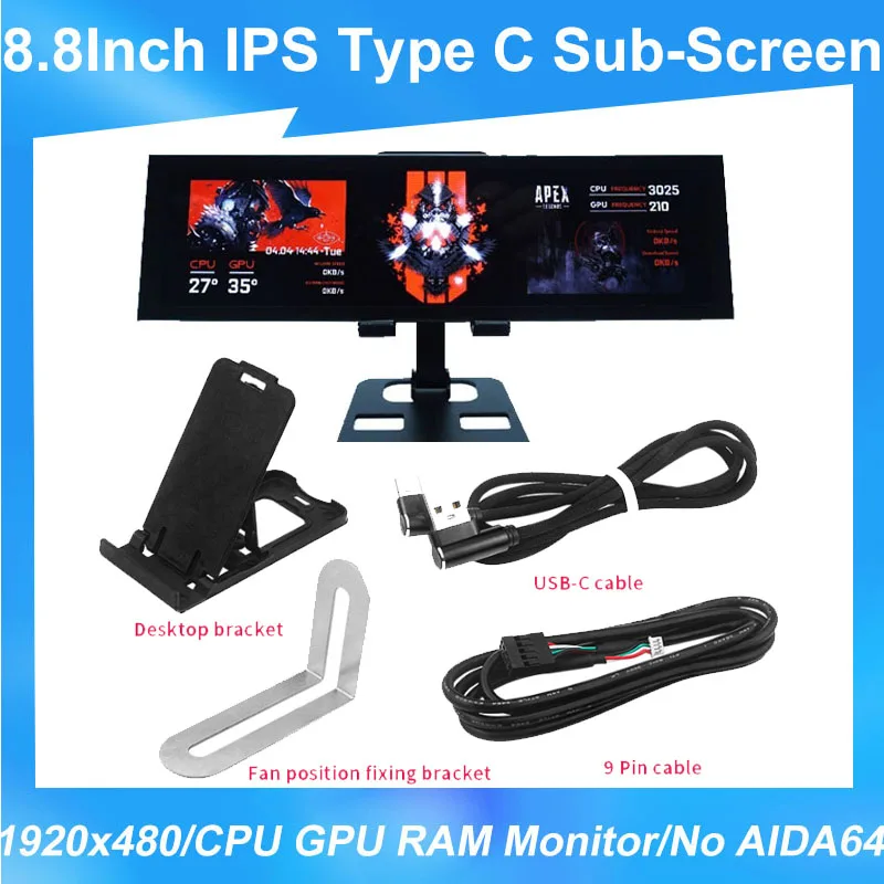 8.8 Polegada IPS Tela Secundária Tipo C Chassis Sub Tela 480X1920P ...