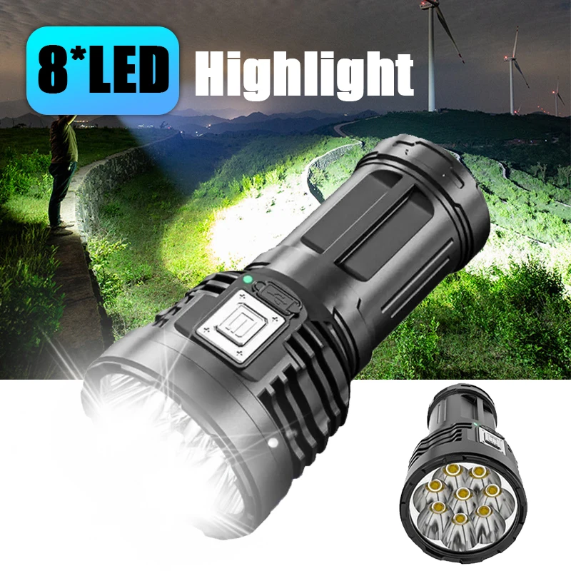 8LED Large Floodlight Flashlight High Power Led Flashlights 4 Modes ...