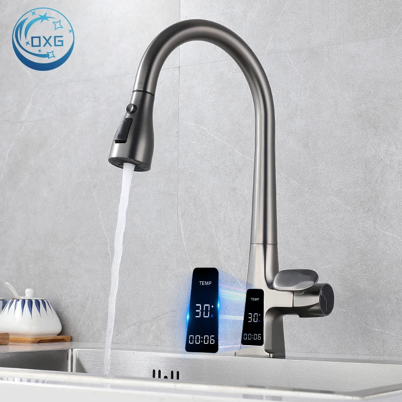 OXG-Brass-Rotatable-Gourmet-Faucet-Kitchen-Digital-Display-Tap-Pull-Out ...