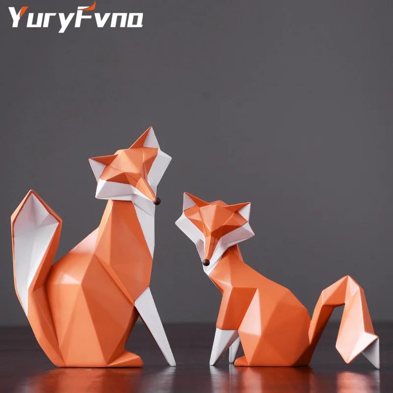 YuryFvna Orange Fox Statue Abstract Geometric Collectible Figurine ...