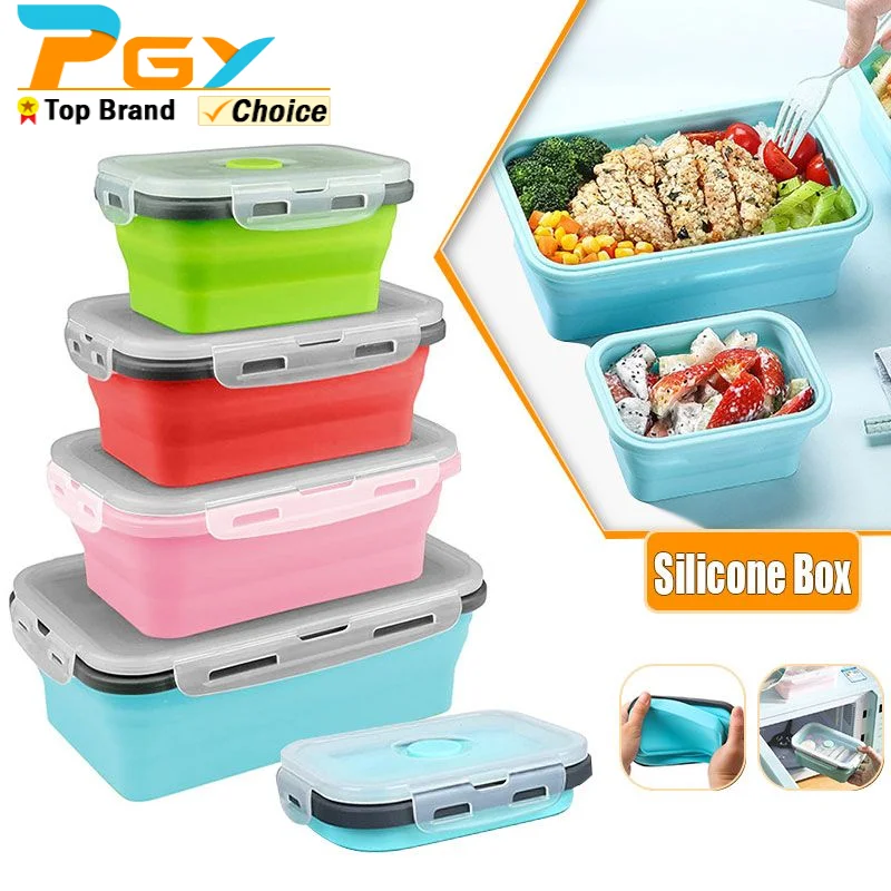 Collapsible-Silicone-Food-Container-Portable-Bento-Lunch-Box-Microware ...
