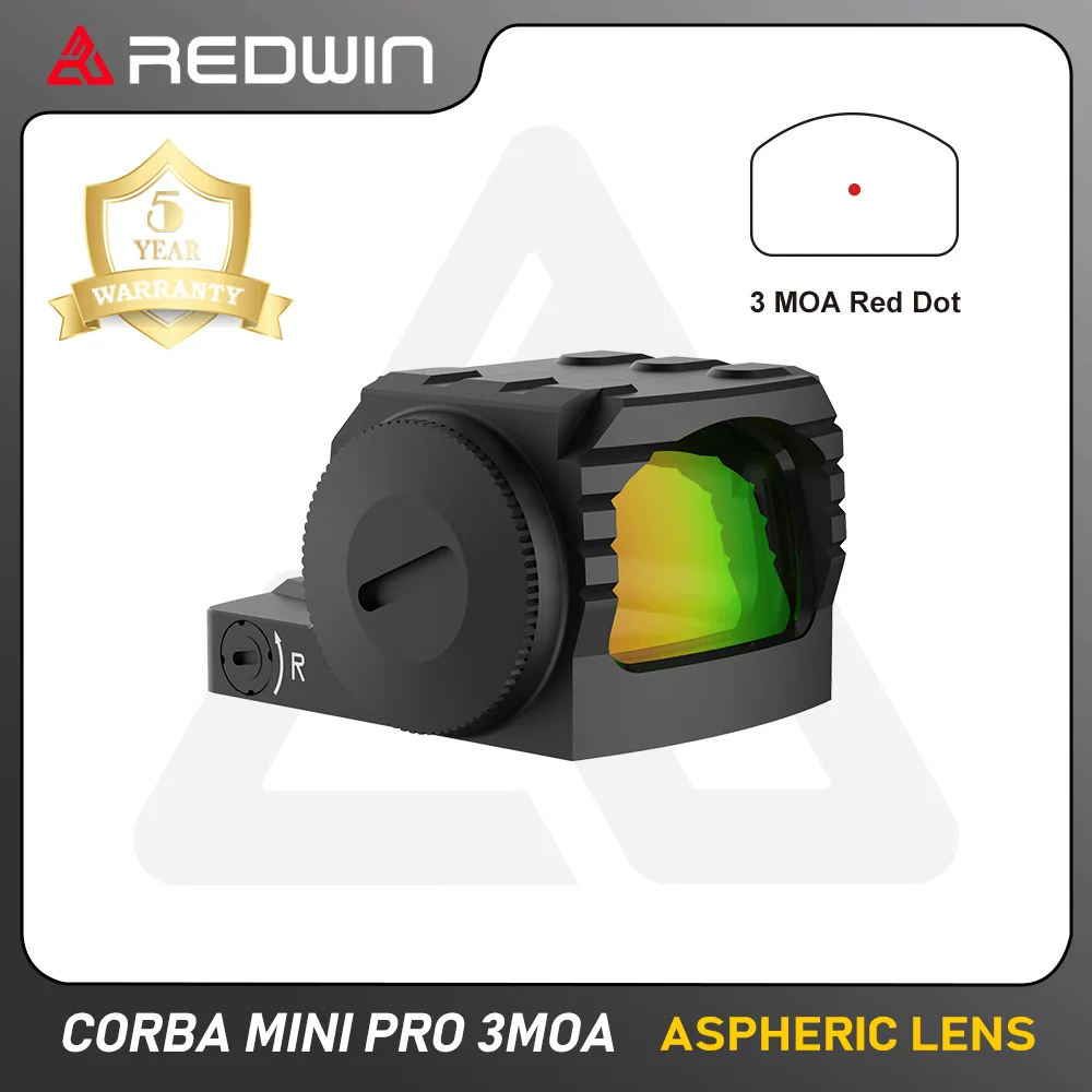 Red Win Cobra Mini Pro Enclosed Pistol Sight Aspheric Lens 3MOA Red Dot ...