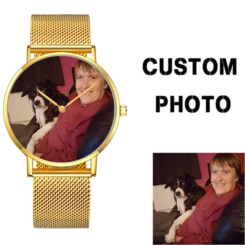 Custom Animal Watch Pet Picture DIY Printing Wrist Watch Gold 40mm ...