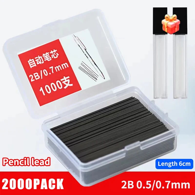 2000-1000Pcs 2B Pencil Lead Refills 0.5/0.7mm Mechanical Pencil Replace ...