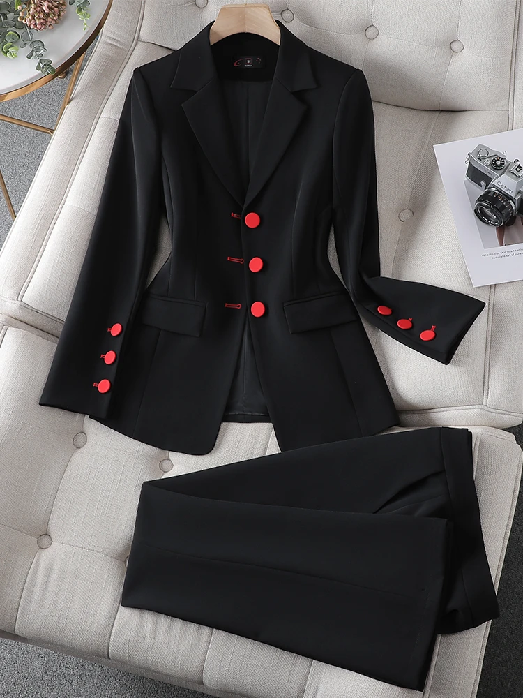 Fashion Black Apricot Blazer Jacket And Pant Suit Women Female Office ...
