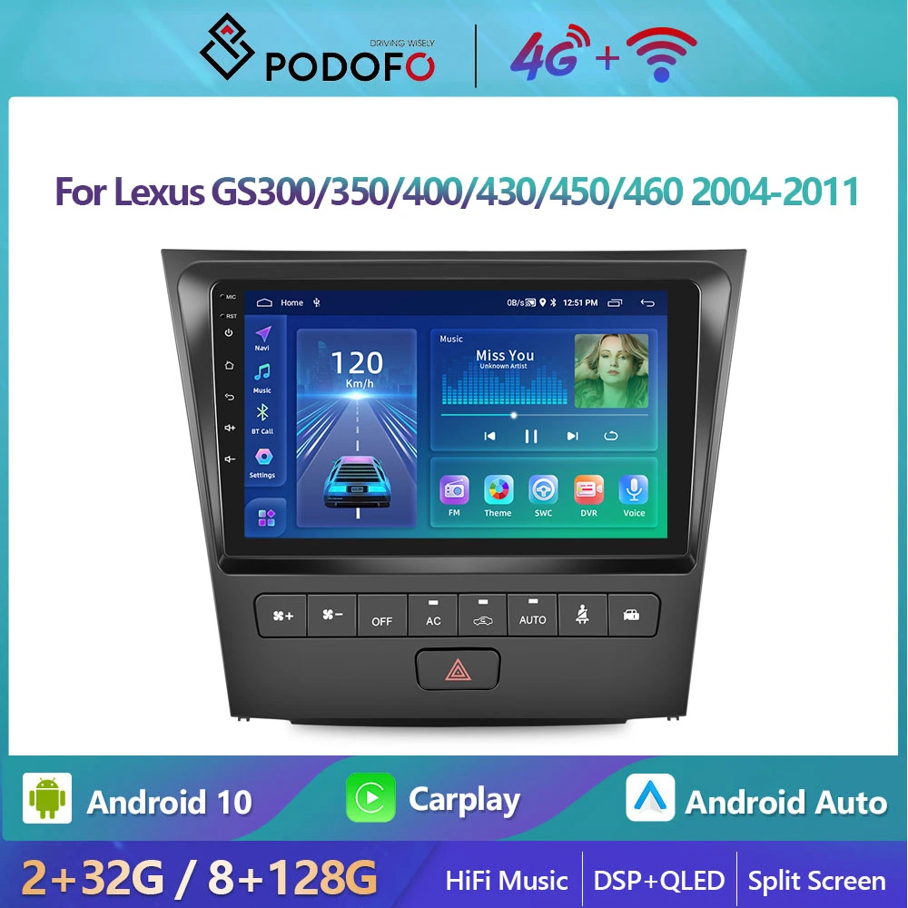 Podofo Android 10 DSP Car Radio Multimidia Video Player Navigation GPS ...