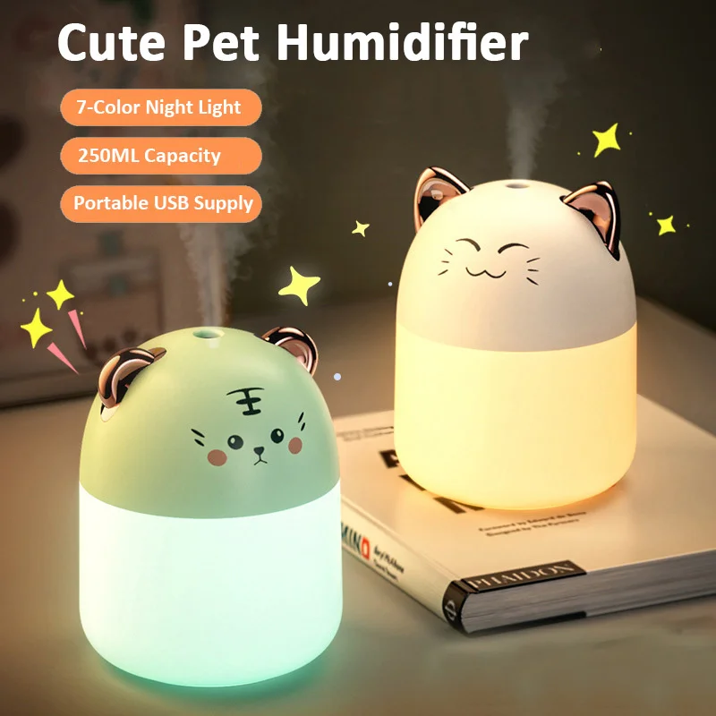 250ml-Ultrasonic-Air-Humidifier-Cute-Pet-Aroma-Diffuser-with-Colorful ...