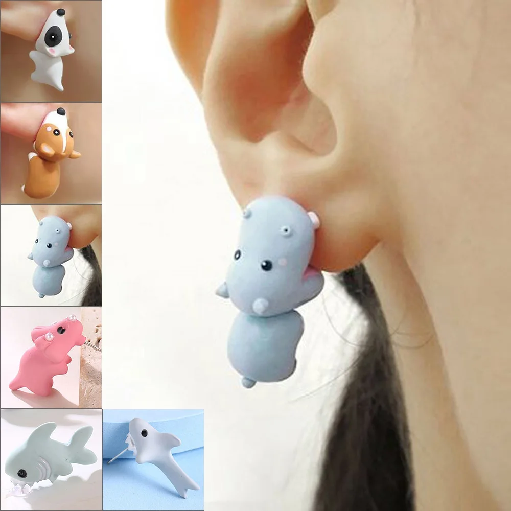 2pcs-Animal-Cartoon-Stud-Earring-For-Women-Cute-Dinosaur-Little-Dog ...