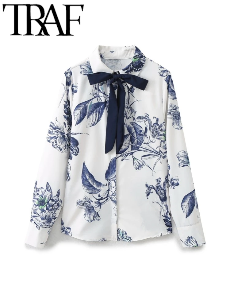 TRAF-GAL-camisa-solta-estampada-para-mulheres-manga-de-pulso-bot-es ...