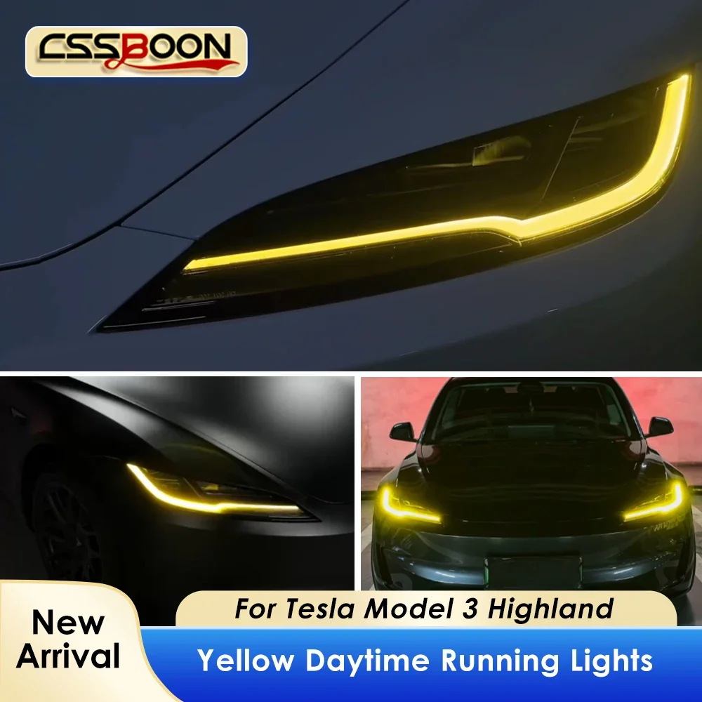 Car LED DRL Headlight for Tesla Model 3 Highland 2024 2025 Yellow ...