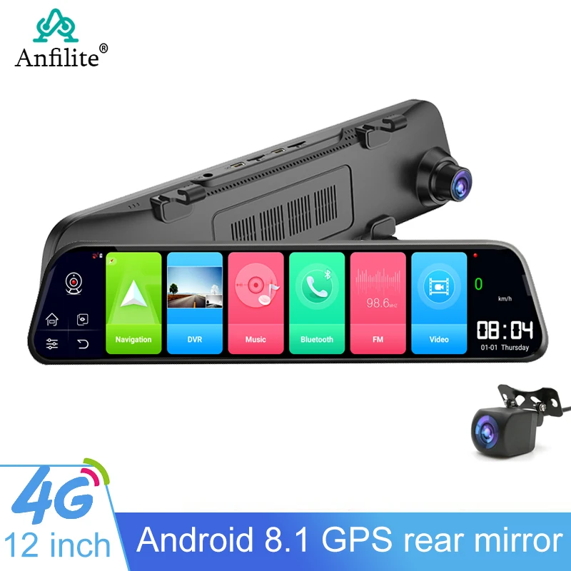 4G Car Smart Rearview Mirror Video Recorder 12 Inch Android 8.1 GPS ...