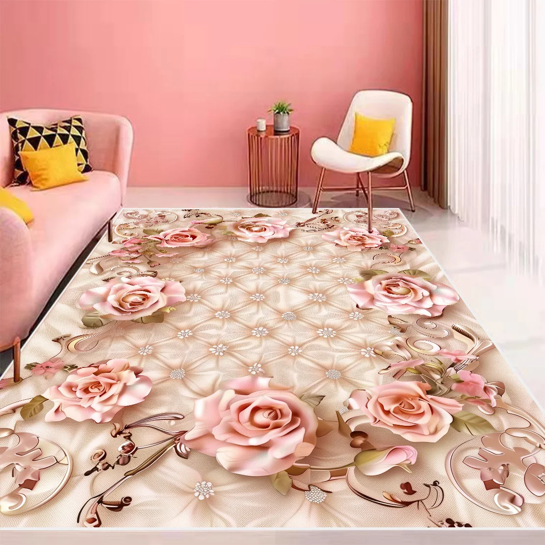 Pink-Flower-Decor-Carpets-Modern-Luxury-Carpet-for-Living-Room-Bedroom ...